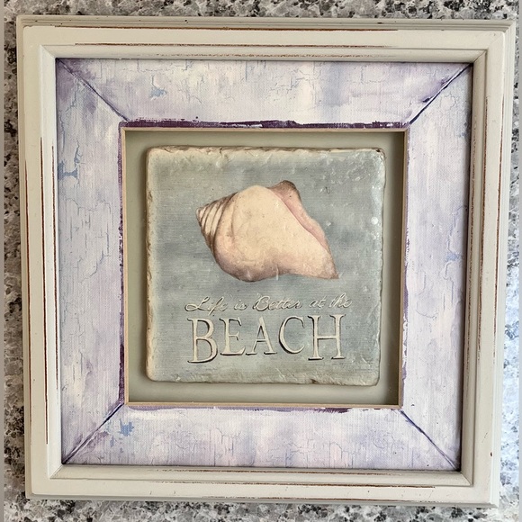 Accents | Framed Tile Shadowbox Art With Shell Design Euc Beach Theme ...